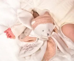 Doudou Dárková sada Plyšový muchláček medvídek s čepičkou 25 cm růžový