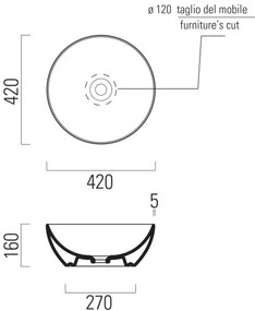 Sapho PURA keramické umyvadlo na desku, průměr 42 cm, creta mat, 885108