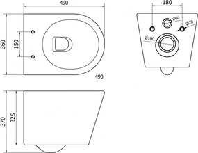 Mexen Rico, závěsná WC mísa 490x360x370 mm, Rimless Tornádo, černá matná, 3372XX85T