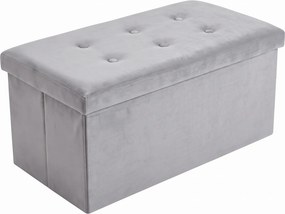 Obdélníkový sametový taburet s úložným prostorem, skládací, 76 × 38 × 38 cm, šedý