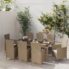 vidaXL 9dílný zahradní jídelní set s poduškami polyratan béžový