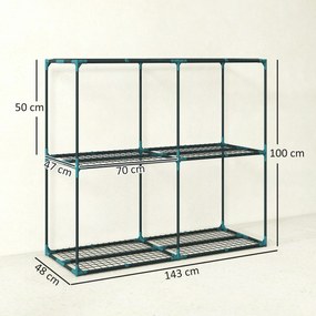 třípatrový stojan na rostliny, výška 100 cm Stojan na květiny s policemi, vícepatrový ocelový Tmavě zelená barva