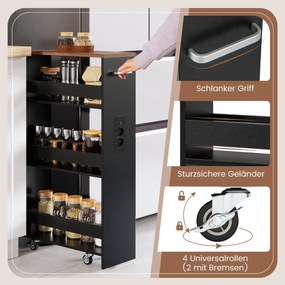 Costway 20 cm tenký úložný vozík s nabíjecí stanicí 4patrový skládací kuchyňský