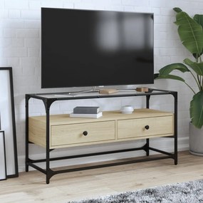 TV skříňka se skleněnou deskou dub sonoma 98x35x51 cm kompozit