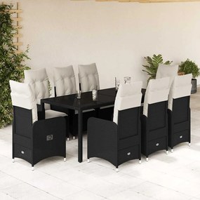 9dílný zahradní bistro set s poduškami černý polyratan 3276994