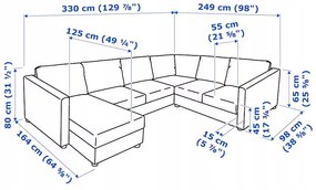 IKEA VIMLE 5místná rohová pohovka s lenoškou/Grann/Bomstad černá