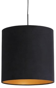 Závěsná lampa s velurovým odstínem černá se zlatem 40 cm - Combi