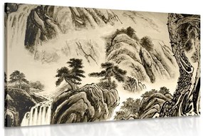 Obraz čínská krajinomalba v sépiovém provedení - 60x40 cm