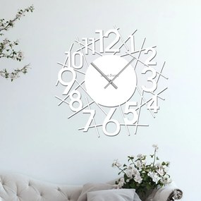 dřevo života Nástěnné hodiny NUMERO Zvolte barvu dekoru: Bílá, Zvolte velikost hodin (cm): 50x50, Barva ručiček: Stříbrné