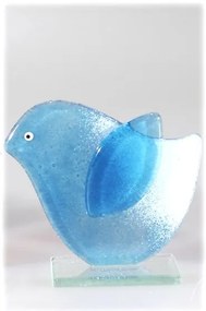 BDK-GLASS Skleněný dekorativní ptáček - tyrkysový