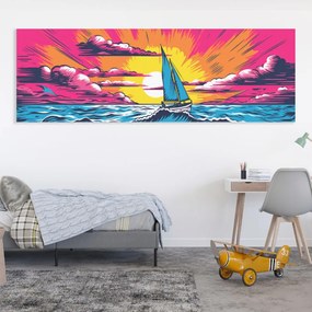 Obraz na plátně - Plachetnice na širém moři Pop Art FeelHappy.cz Velikost obrazu: 120 x 40 cm