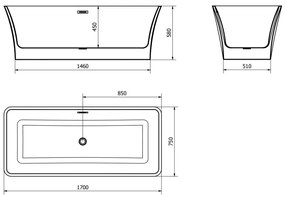 Mexen Tonia, volně stojící vana 170 x 75 cm, bílá, měděný přepad, 52171707500-65