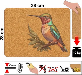 PokojovaDekorace.cz, Korkové prostírání s potiskem - 548, Kolibřík, 28x38cm, 1 ks,