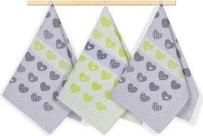 Bellatex Kuchyňské utěrky sada 3 kusů 50x70 cm Srdce Šedá,Zelená