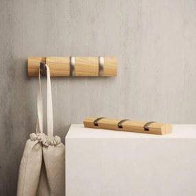 Umbra, Dřevěný věšák na zeď Flip 3 s kovovými háčky | přírodní