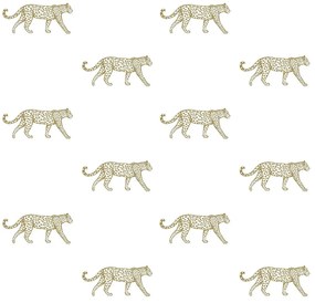 Vliesová tapeta bílá se zlatými leopardy 347685, Precious, Origin