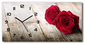 Wallmuralia Skleněné hodiny na stěnu Růže na dřevě 60x30 cm