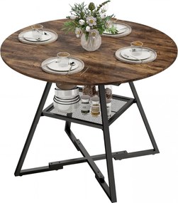 HOMCOM kulatý jídelní stůl pro 4, průměr 100 cm × výška 76 cm, industriální kuchyňský stůl s velkou deskou a odkládací polici, kovový rám, rustikální