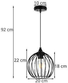 Závěsné svítidlo Toronto, 1x černé drátěné stínítko