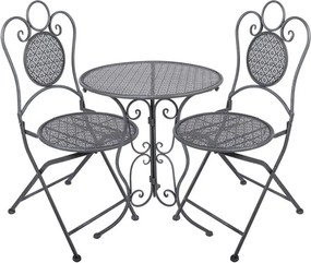 Šedý zahradní kovový Bistro set stůl a 2 židle - Ø 60*71 / 50*40*93 cm
