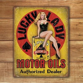 Plechová cedule Lucky Lady Motor Oil 40 cm x 32 cm