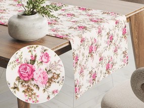 Biante Dekorační běhoun na stůl PML-107 Růžové růžičky na bílém 20x120 cm