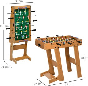Skládací fotbalový stůl HOMCOM pro děti a dospělé, dřevěný fotbalový stůl 69x37x70 cm s 2 míčky, 6 madly, 2 ukazateli skóre, 18 hráči pro rodinné osl…