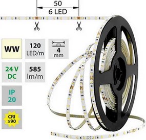 LED pásek McLED 24V teplá bílá š=4mm IP20 7,2W/m 120LED/m SMD2216 ML-126.730.60.0