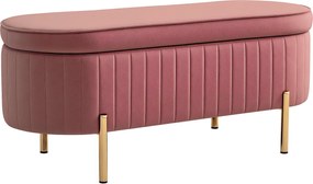 HOMCOM Potažená sametem lavice na konci postele se zlatými nohami, 108x44x43,5 cm, Růžová | Aosom