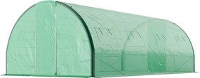 Zahradní tunelová skleník Outsunny, tunelový skleník 18 m², s 8 okny a 2 otočnými dveřmi, PE kryt, konstrukce z pozinkované oceli, 6 x 3 x 2 m, zelený