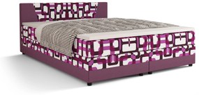 Manželská postel Boxspring 140 cm Linda (vzor + fialová) (s matrací a úložným prostorem). 1046623