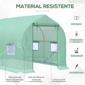 Zelený skleník Outsunny 4x2x2 m s 6 propustnými okny a zipovým rolovacím dveřmi pro pěstování rostlin a zeleniny