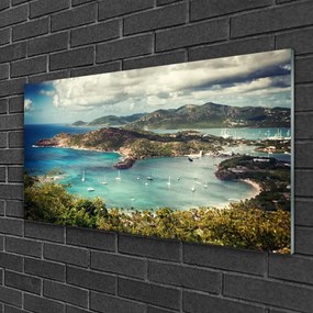 Obraz na skle Záliv Loďky Krajina 120x60 cm