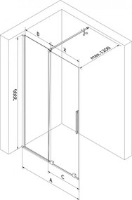 Mexen Velar, sprchová zástěna s posuvnými dveřmi Walk-in 90 x 200 cm, 8mm sklo námraza, zlatá matná, 871-090-000-33-55