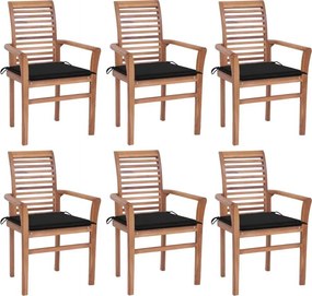 vidaXL Jídelní židle 6 ks s mi poduškami masivní teak [3072958] Barva: Černá