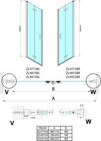 Polysan ZOOM BLACK sprchové dveře do niky 800 mm čiré sklo pravé ZL4815BR-01