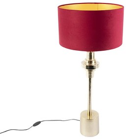 Stolní lampa ve stylu art deco se sametovým odstínem červená 35 cm - Diverso