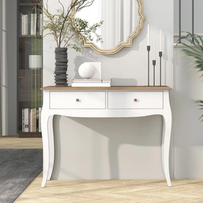 HOMCOM Zrcadlový stolek do předsíně s 2 zásuvkami v francouzském stylu pro chodbu, ložnici a obývací pokoj 100x35x76,5 cm Bílá a tmavě hnědá