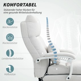 HOMCOM Ergonomická kancelářská židle s bederní oporou, vysokým opěrákem, podnožkou, výškově nastavitelná otočná židle s vzhledem lnu, polstrovaná poč…