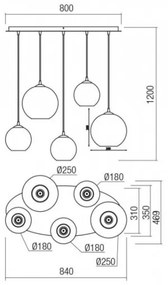 Redo 01-2080 - Lustr na lanku BOWL 5xE27/42W/230V měď
