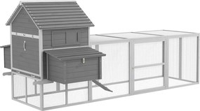PawHut Velký Dřevěný Kurník 311x149x149 cm Externí Kurník pro 4-6 Slepic s 2 Okny, Dveřmi, Odnímatelným Táckem a Rampou Šedý | Aosom