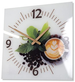 Kuchyňské hodiny s dřevěnými ručičkami s cappuccinem
