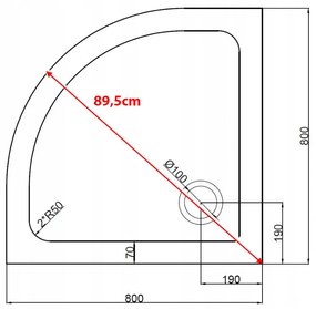 BPS-koupelny Čtvrtkruhová akrylátová sprchová vanička HYD-RSV-ST01A 80x80 černá