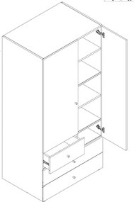 YUKI b | šatní skříň 2 | 90 cm | s policemi, zásuvkami a šatní tyčí | béžovošedá/dub/eukalyptová zelená