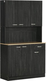HOMCOM Moderní kuchyňská komoda s bufetem, 6 dveří, 1 zásuvka + Velký pracovní stůl 101L x 39W x 180H cm, černé dřevo | Aosom