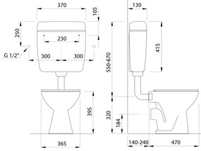 CREAVIT CREAVIT, WC kombi mísa s nádržkou včetně splachovací soupravy, zadní odpad, bílá, TP3306