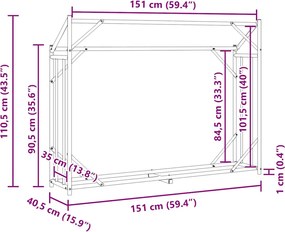 vidaXL Stojan na palivové dřevo s krytem 151x40,5x110,5 cm