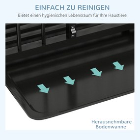 PawHut klec pro psy box pro psy s dvojitými dvířky bouda pro psy, kolečka, psí bouda, ocel, černá, 94 x 58 x 78 cm | Aosom