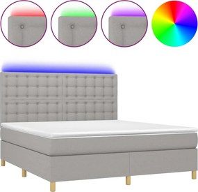 Box spring postel s matrací a LED světle šedá 160x200 cm textil 3135765