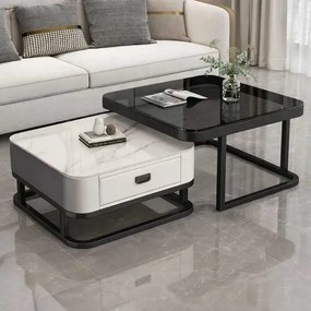 LuxuryForm DESIGN Konferenční stolek ARAGON 70 × 70 / 60 × 60 cm – bílý / bílý mramor + sklo (set 2 ks)